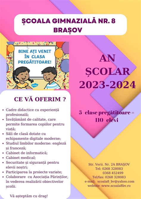 Înscrierea în clasa pregătitoare 2023 2024 Școala Gimnazială Nr 8 Brașov