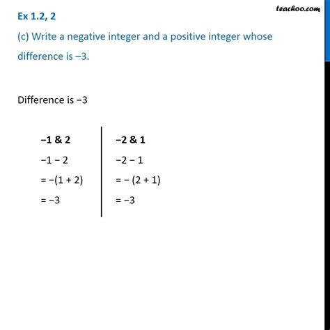 ex 1 2 2 a write a pair of negative integers whose difference 8