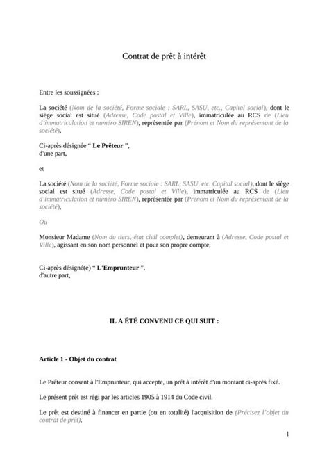 Contrat de prêt à intérêt modèle à télécharger 2023