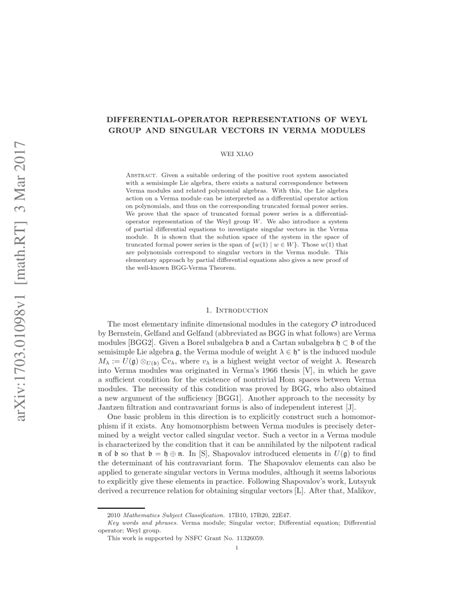 pdf differential operator representations of weyl group and singular vectors