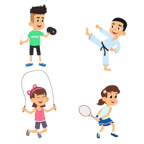 Los niños practican deportes ilustración sobre fondo blanco Vector