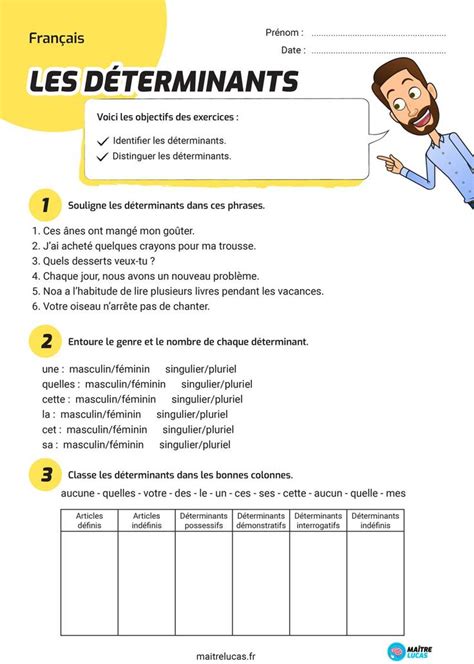 Exercices Les déterminants Les déterminants Exercice francais ce1