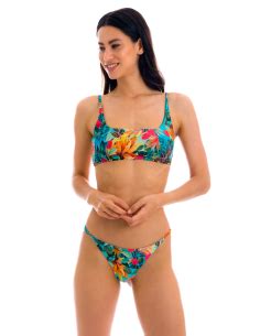 Blue Tropical Flowers Side Tie Bikini Bottom Bottom Paradise Ibiza