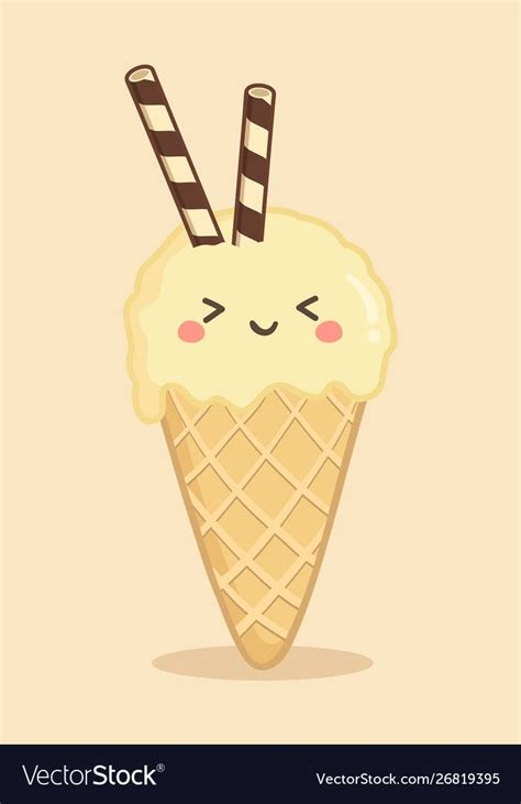 Cute Ice Cream Cone Vanilla Wafer Stick Cartoon Vector Image On