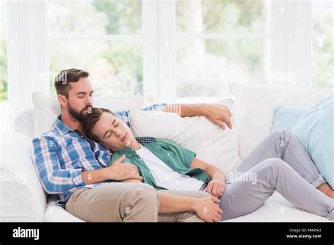 Homosexual Couple Men Sleeping In The Sofa Stock Photo Alamy