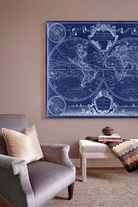 Blue World Map 1720 Old World Map Wall Art Historic Map Antique Style
