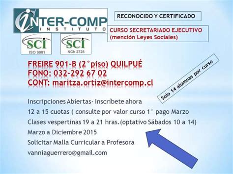 Curso secretariado ejecutivo año 2015 matriculas abiertas en Quilpué