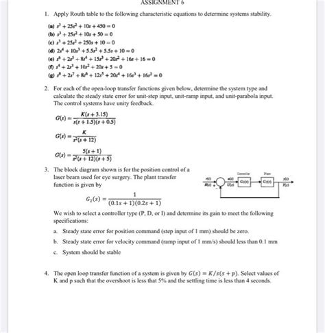 solved assignment 6 1 apply routh table to the following