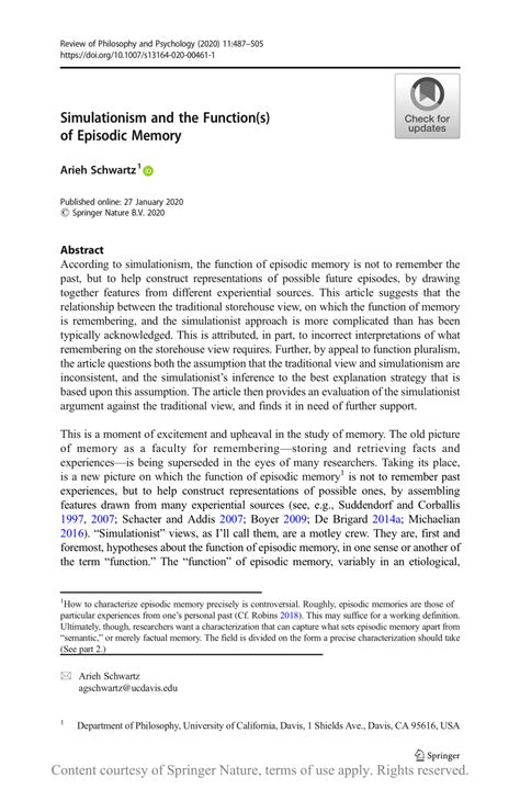 simulationism and the function s of episodic memory request pdf