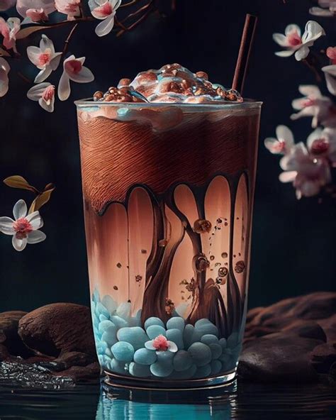 Um Copo De Milk Shake De Chocolate Calda De Chocolate E Gotas De