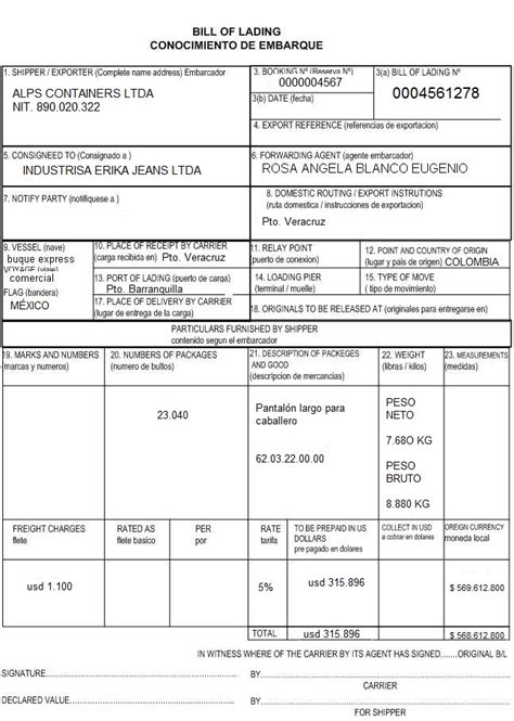 LOGISTICA INTERNACIONAL INC DOCUMENTOS DE EXPORTACION