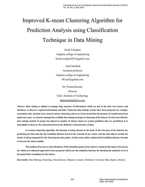 improved k mean clustering algorithm for prediction analysis using classification technique in