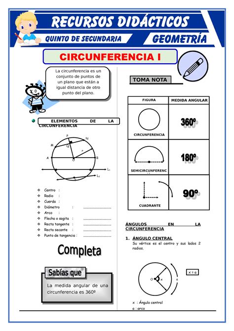 Circunferencia Ejercicios Para Quinto De Secundaria CIRCUNFERENCIA I