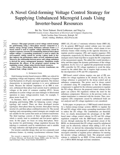 pdf a novel grid forming voltage control strategy for supplying unbalanced microgrid loads