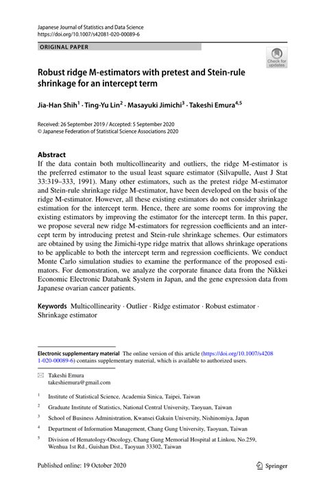 pdf robust ridge m estimators with pretest and stein rule shrinkage for an intercept term