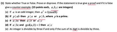 solved 1 state whether true or false prove or disprove