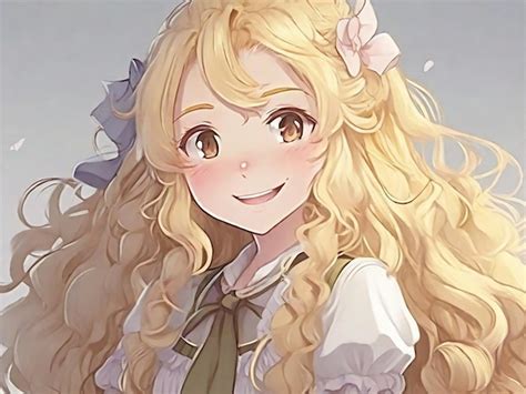 Premium Ai Image An Anime Girl With Long Curly Blonde Hair And A Gentle Smile