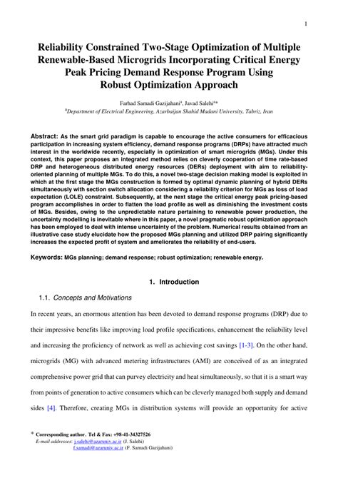 pdf reliability constrained two stage optimization of multiple renewable based microgrids