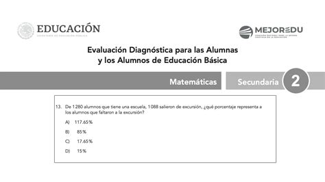 Evaluación Diagnóstica Segundo de secundaria De 1 280 alumnos que