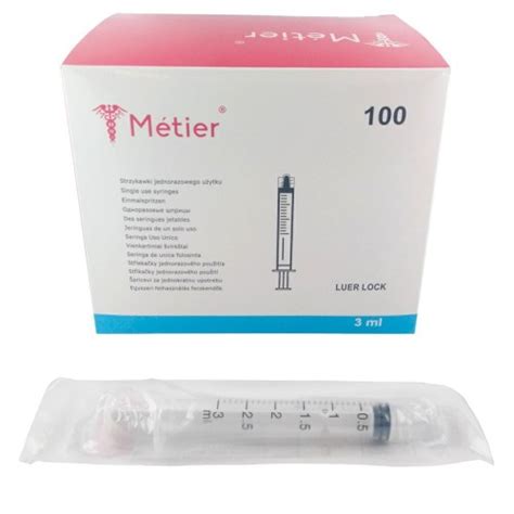 Strzykawki 3 częściowa METIER 3ml LUER LOCK 100 szt MEDIMALL PL