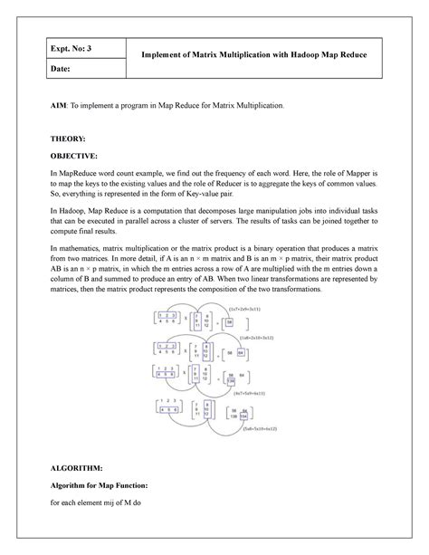 exp 3 map reduce expt no 3 implement of matrix multiplication with hadoop map reduce date