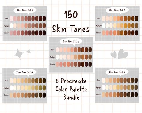 150 Skin Tone Colors Procreate Skin Color Palettes Bundle IPad
