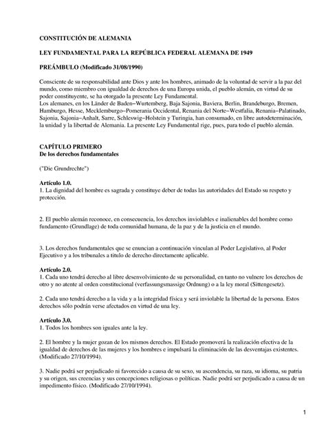 Ley Fundamental De Bonn Constituci N De Alemania Ley Fundamental Para