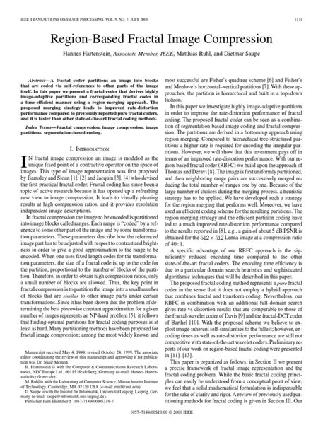 region based fractal image compression hannes hartenstein associate member ieee matthias