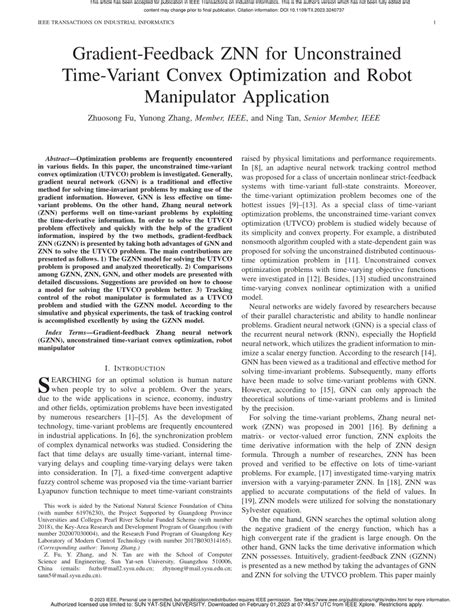 pdf gradient feedback znn for unconstrained time variant convex optimization and robot