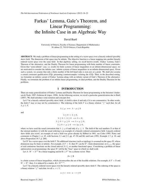 pdf farkas lemma gale s theorem and linear programming the infinite case in an algebraic way