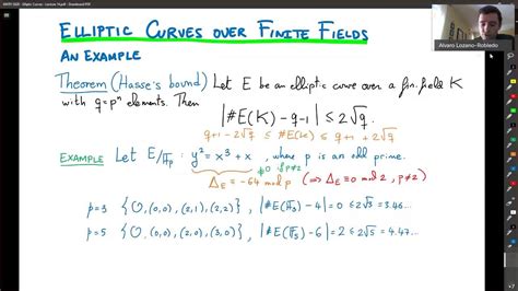 elliptic curves lecture 14a elliptic curves over finite fields an example youtube