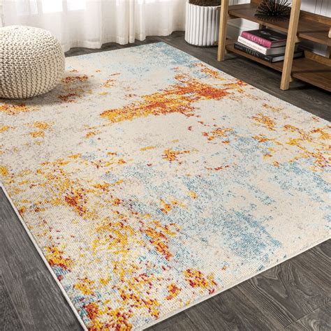 17 Stories Bethune Abstract Orange Blue Cream Area Rug Reviews Wayfair