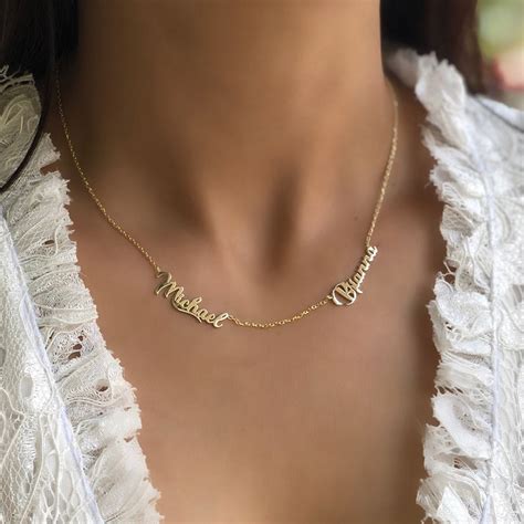 Solid Gold Two Name Necklace Gold Multiple Name Necklace Etsy