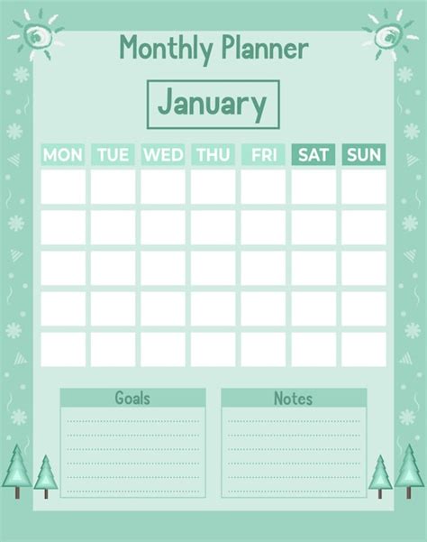 Premium Vector Monthly Planner With Goals And Notes In Pastel Green Color