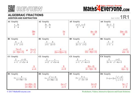 gcse revision algebraic fractions adding and subtracting teaching resources