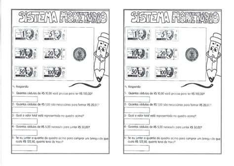 Sistema Monetário Calcular e identificar cédulas Alfabetização Blog