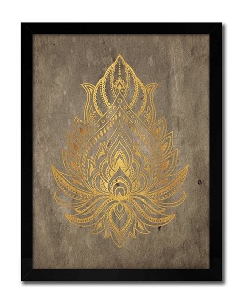 KWIAT LOTOSU obraz złoty wzór w czarnej ramie 33x43 cm Strefa Livingu