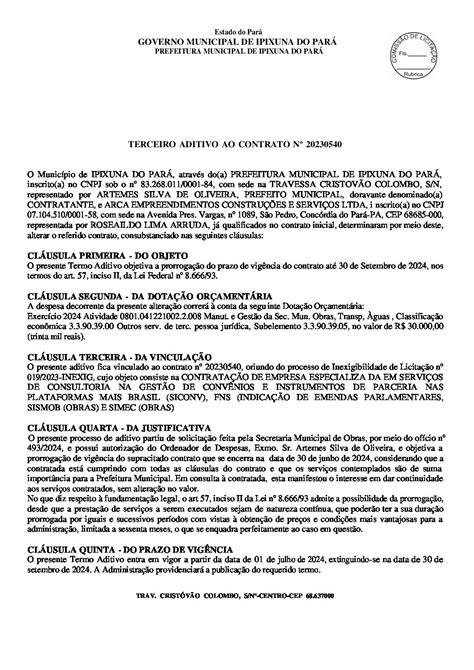 3º TERMO ADITIVO DE DURAÇÃO DE CONTRATO nº 20230540 Prefeitura