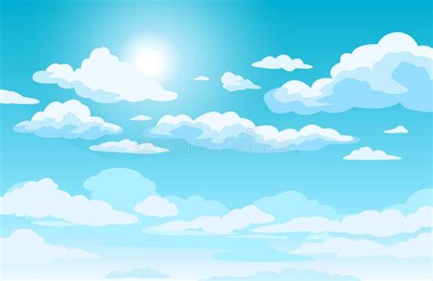 Ciel Bleu Avec Nuages Fond De Style Anime Avec Soleil Brillant Et