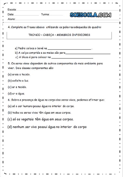 Atividades De Ci Ncias Ano Do Ensino Fundamental Para Imprimir