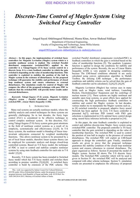 pdf discrete time control of maglev system using switched fuzzy controller