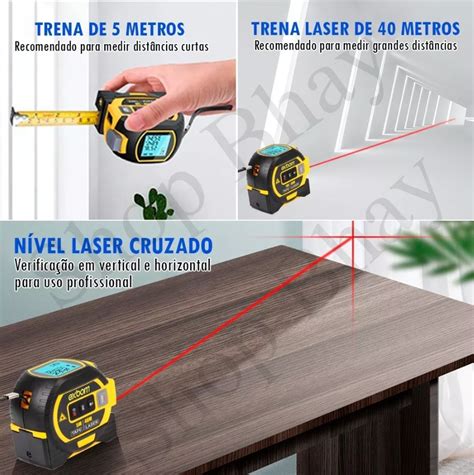 Trena Laser Digital 40m Fita Métrica 5m Multifuncional 3 em 1