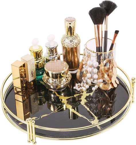 Zosenley Makeup Organizer Tray Decorative Glass Vanity Tray Round
