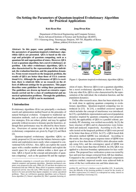 pdf on setting the parameters of quantum inspired evolutionary algorithm for practical