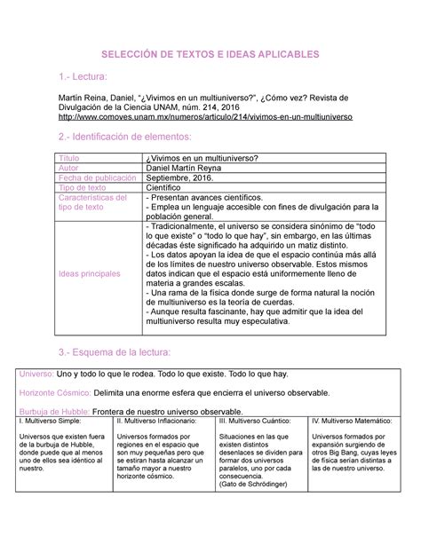 Selección de texto e ideas aplicables SELECCIÓN DE TEXTOS E IDEAS