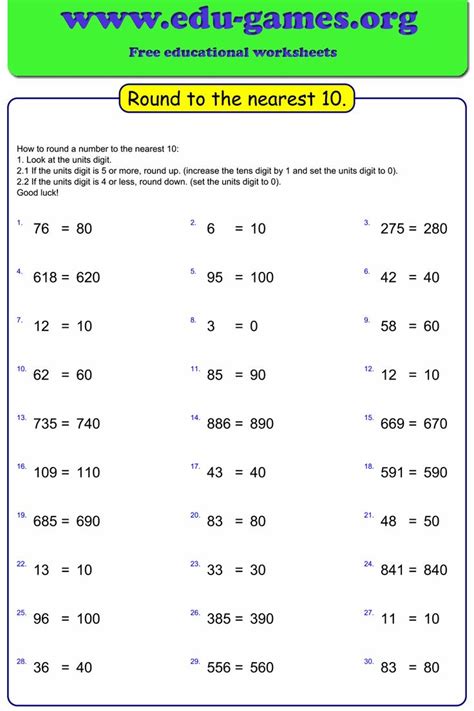 round to the nearest 10 and 100 worksheet
