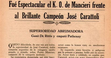 Boxeo Argentino Grandes Figuras Carattoli Deja K O A Mancieri