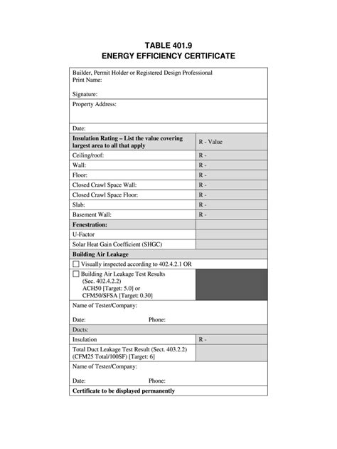 Printable Energy Efficiency Certificate Fill Online Printable