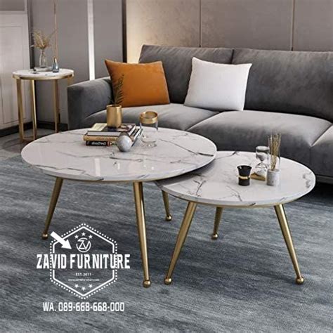 Jual Meja Tamu Stainless Gaya Retro Top Marmer Bulat Kekinian