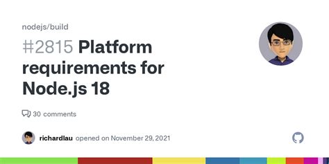 platform requirements for node js 18 · issue 2815 · nodejs build · github